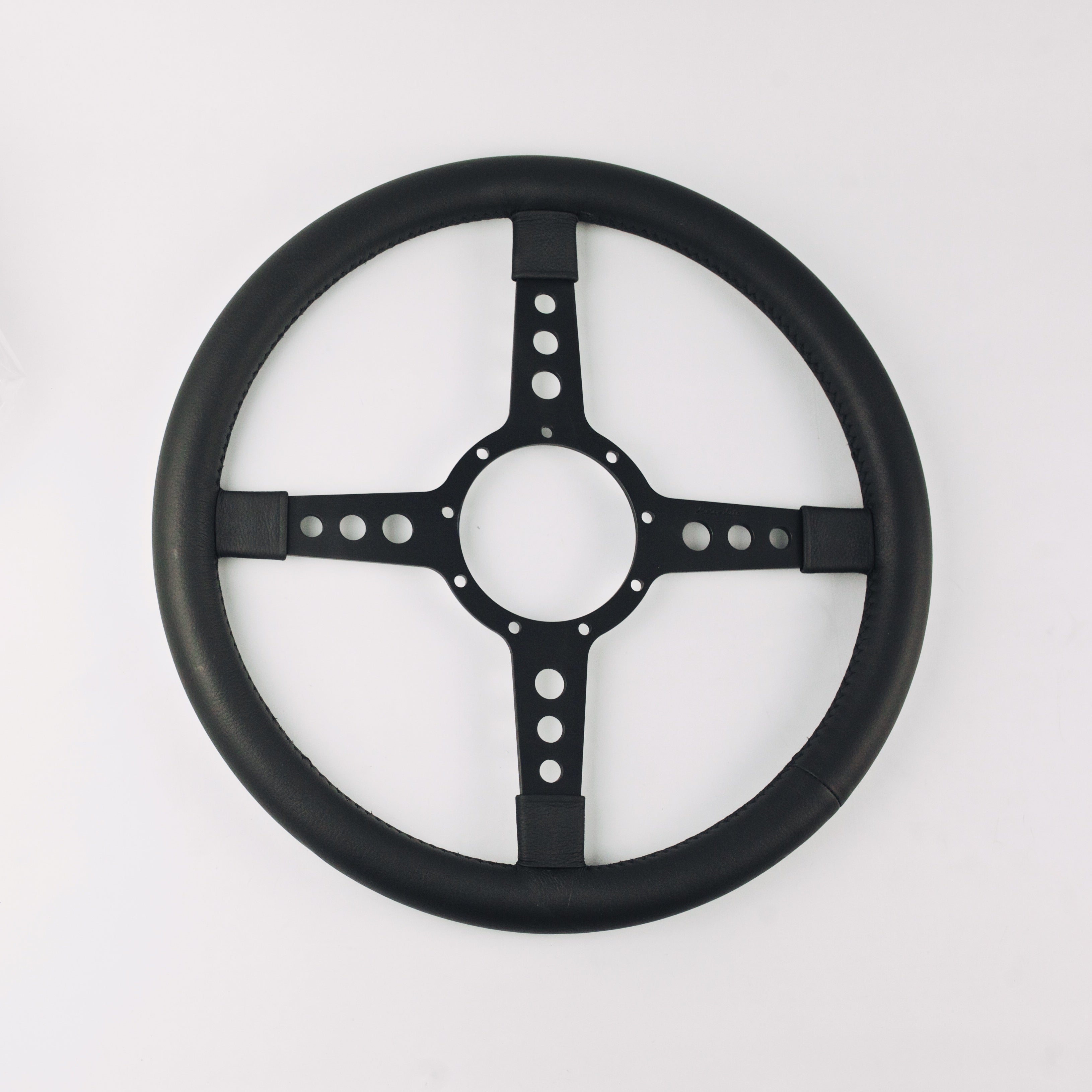 Flat Classic Four Spoke Leather - Black Anodised steering wheel – Moto-Lita